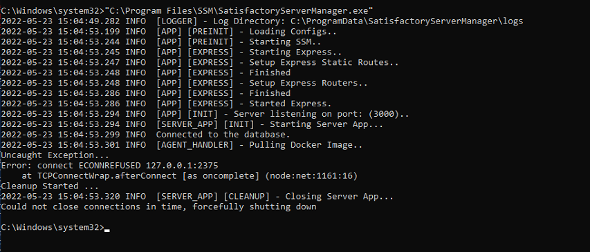 SatisfactoryServerManager service constantly changing status from starting to running to ...