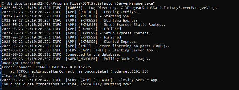 SatisfactoryServerManager service constantly changing status from starting to running to ...
