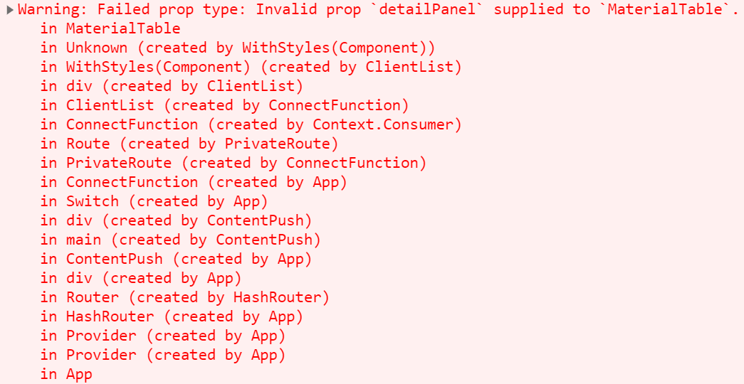 Warning: Failed prop type: Invalid prop `detailPanel` supplied to `MaterialTable`. · Issue #1387 ...