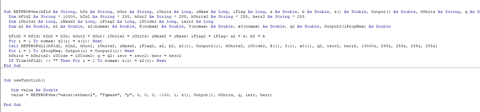 Calling REFPROP with VBA · Issue #456 · usnistgov/REFPROP-wrappers · GitHub