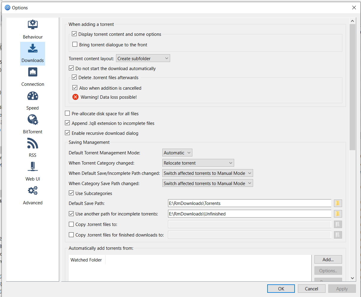 Feature Suggestion: Default Settings for adding new torrents in the ...