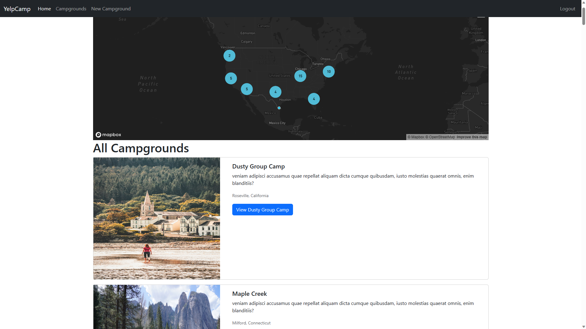 GitHub - danidin07/YelpCamp: website that shows campsite details and location (with maps) also ...