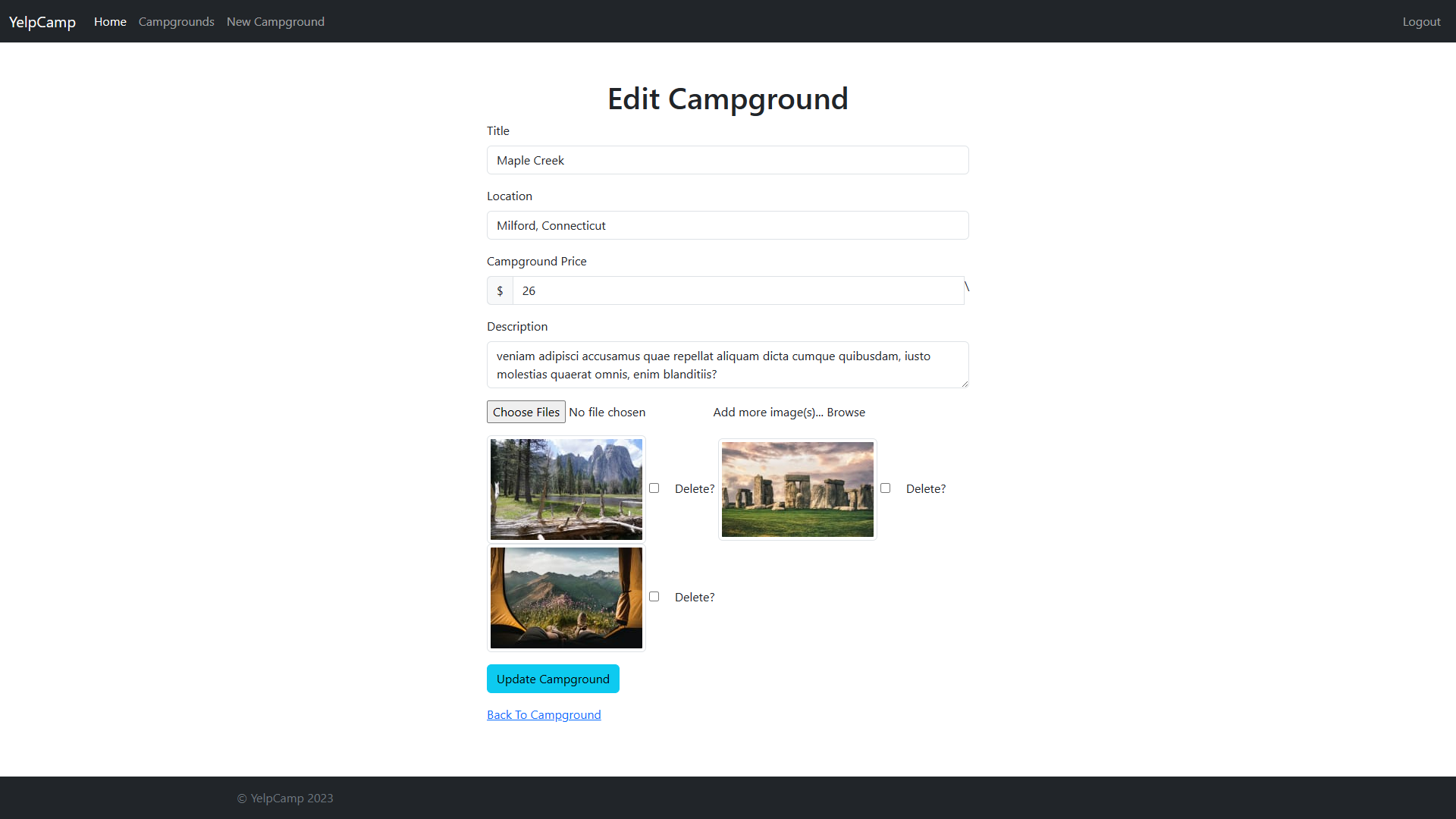 GitHub - danidin07/YelpCamp: website that shows campsite details and location (with maps) also ...