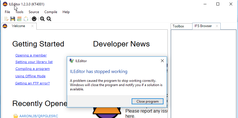 Hard error when visiting IFS first · Issue #40 · worksofliam/ILEditor · GitHub