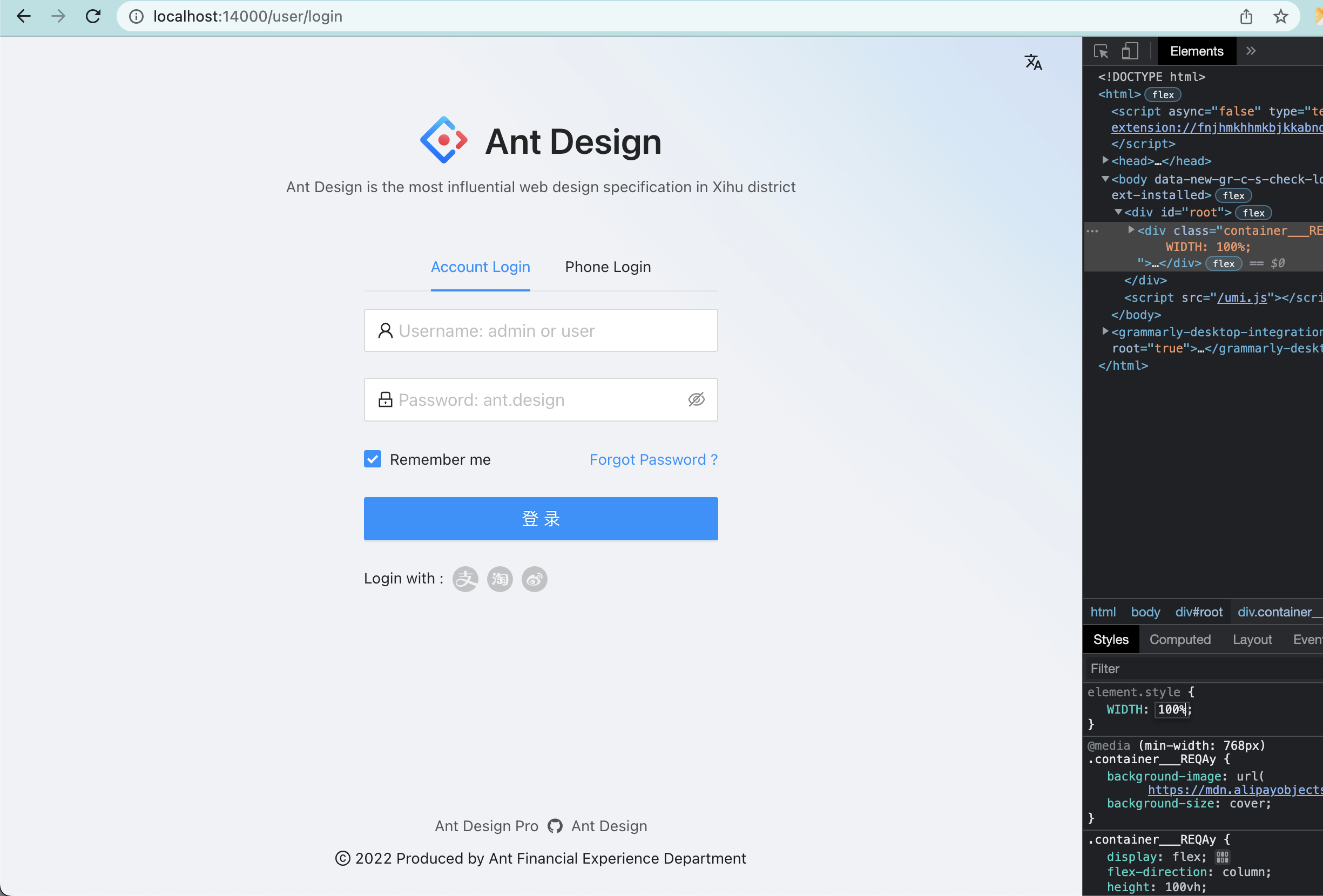 🐛 [BUG] - Default app is render as mobile view · Issue #10312 · ant-design/ant-design-pro · GitHub