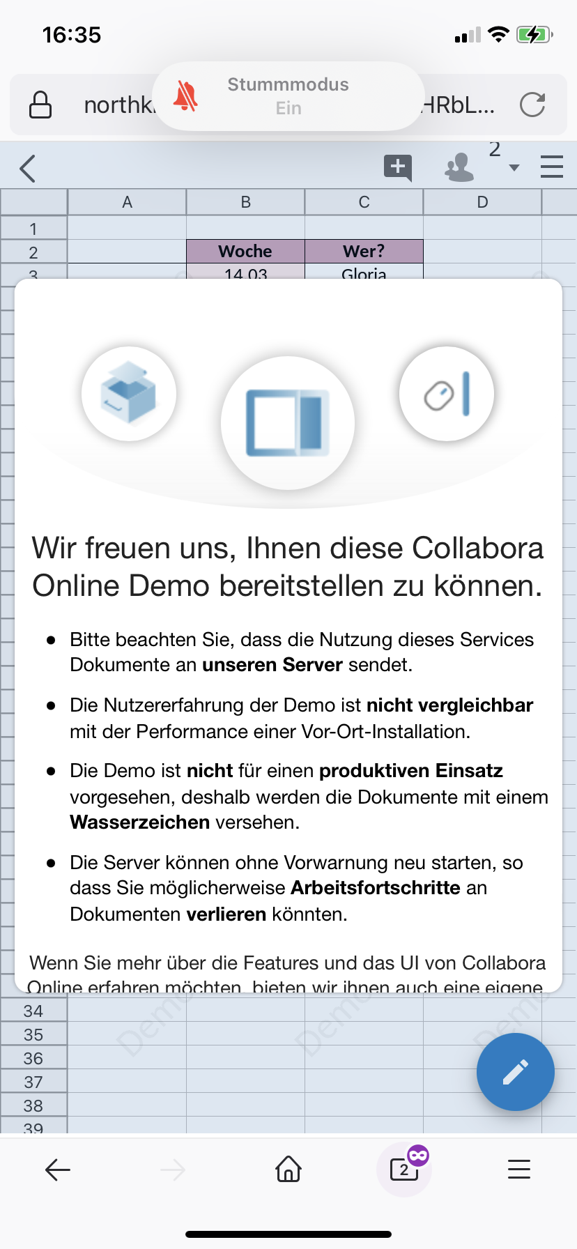 no scrolling possibility on smartphone browser for the collabora online demo wellcome popup ...