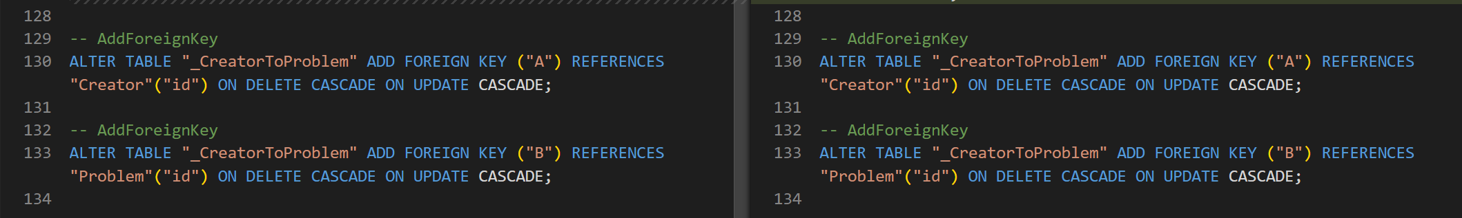 Dummy foreign keys changes for every generated migration sql · Issue #8940 · prisma/prisma · GitHub