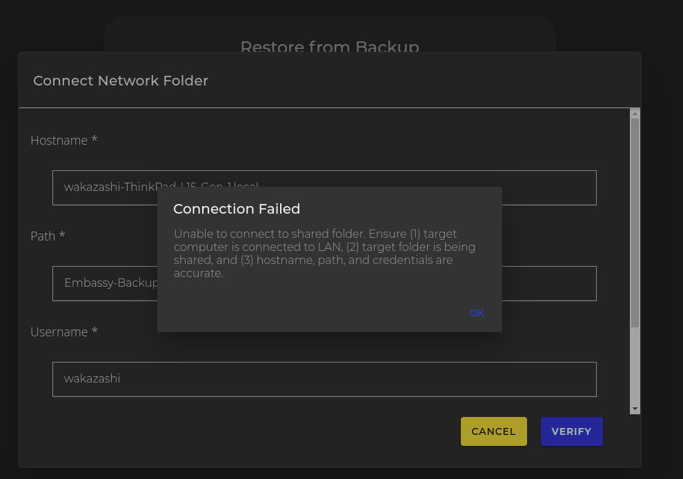 Feat Display The Raw Error If Setup Wizard Recover From Cifs Backup Ui Encounters An Error