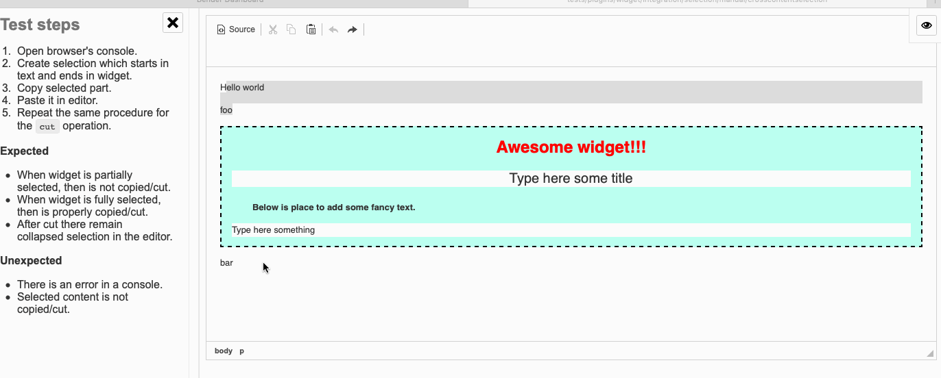 Selecting over the widget collapses content selection · Issue #3850 · ckeditor/ckeditor4 · GitHub