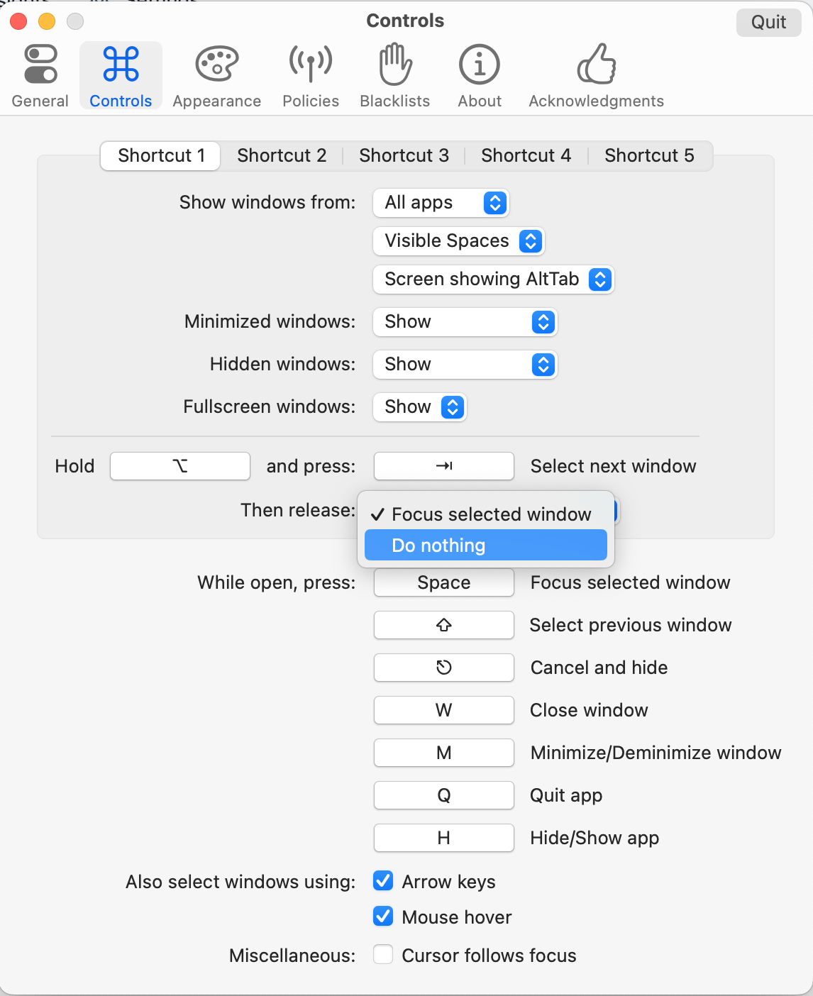 Menu bar 'Show' shortcut? · Issue #2300 · lwouis/alt-tab-macos · GitHub
