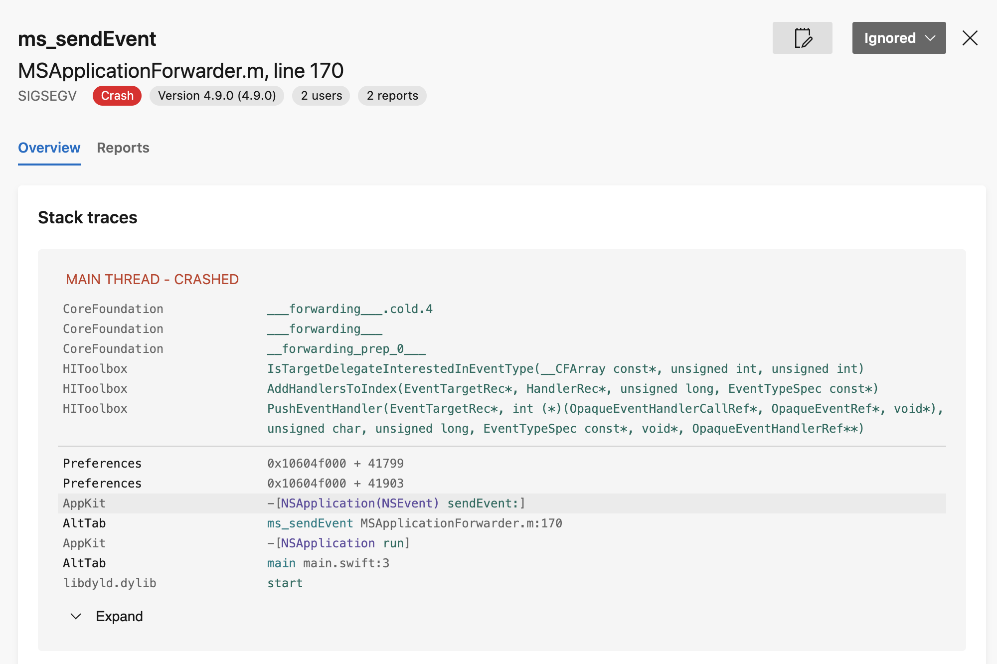 Unactionable crash reports · Issue #2137 · microsoft/appcenter-sdk-apple · GitHub