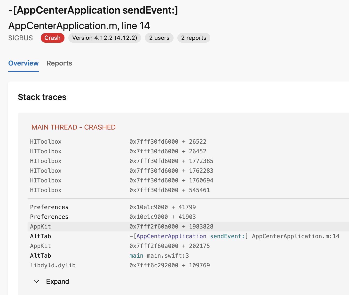 Unactionable crash reports · Issue #2137 · microsoft/appcenter-sdk-apple · GitHub