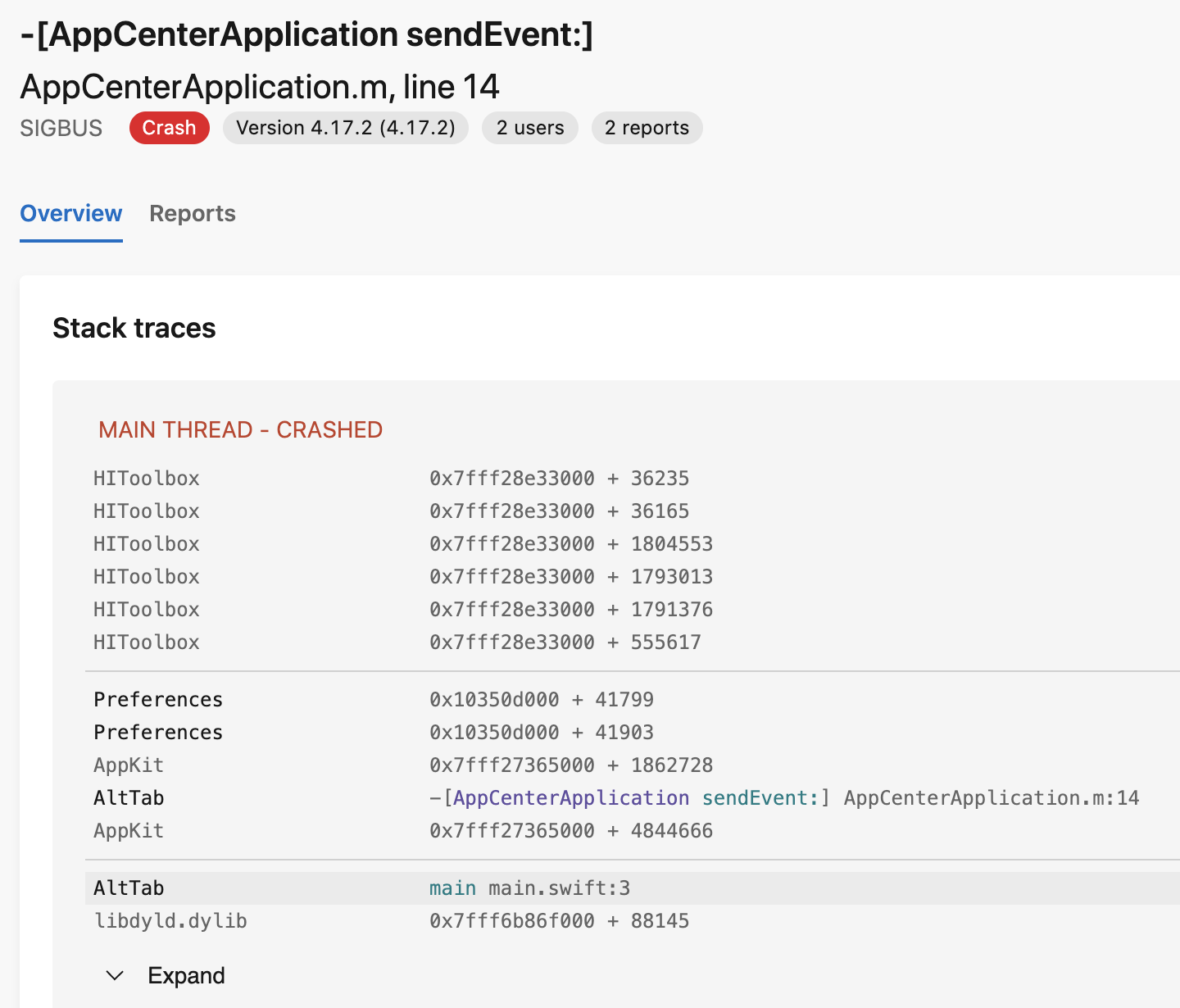 Unactionable crash reports · Issue #2137 · microsoft/appcenter-sdk-apple · GitHub