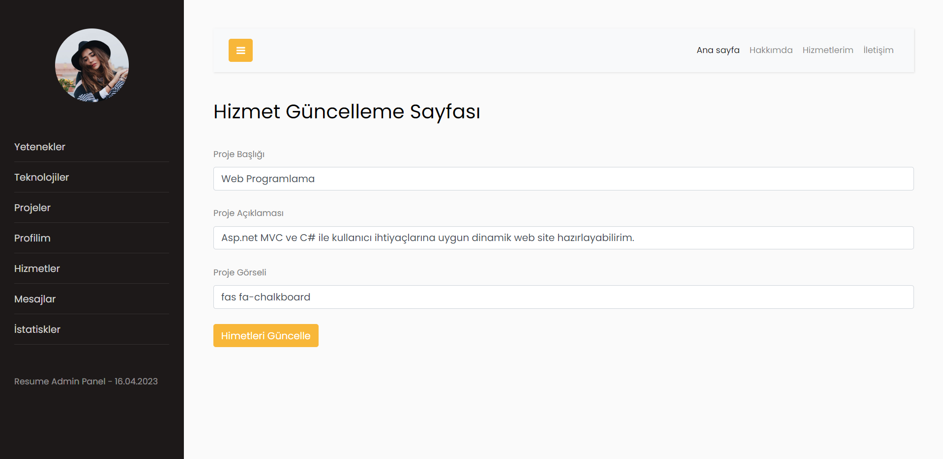 GitHub - mert-akpinar/ResumeProject: I have developed a Dynamic website (Resume website) with MVC 5.