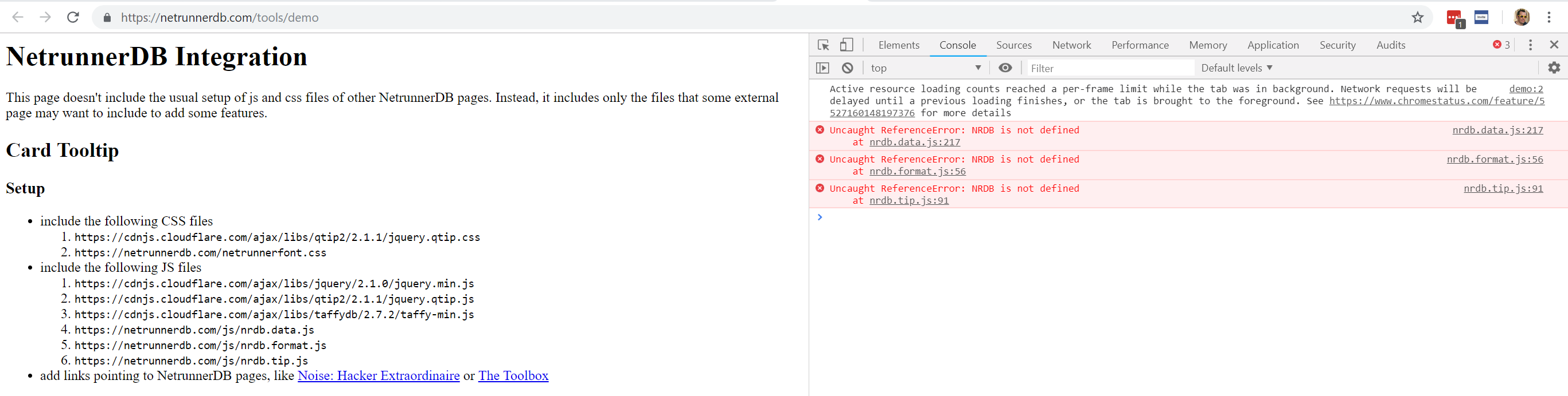 NetrunnerDB Card Tooltip demo is not works. · Issue #135 · NetrunnerDB/netrunnerdb · GitHub