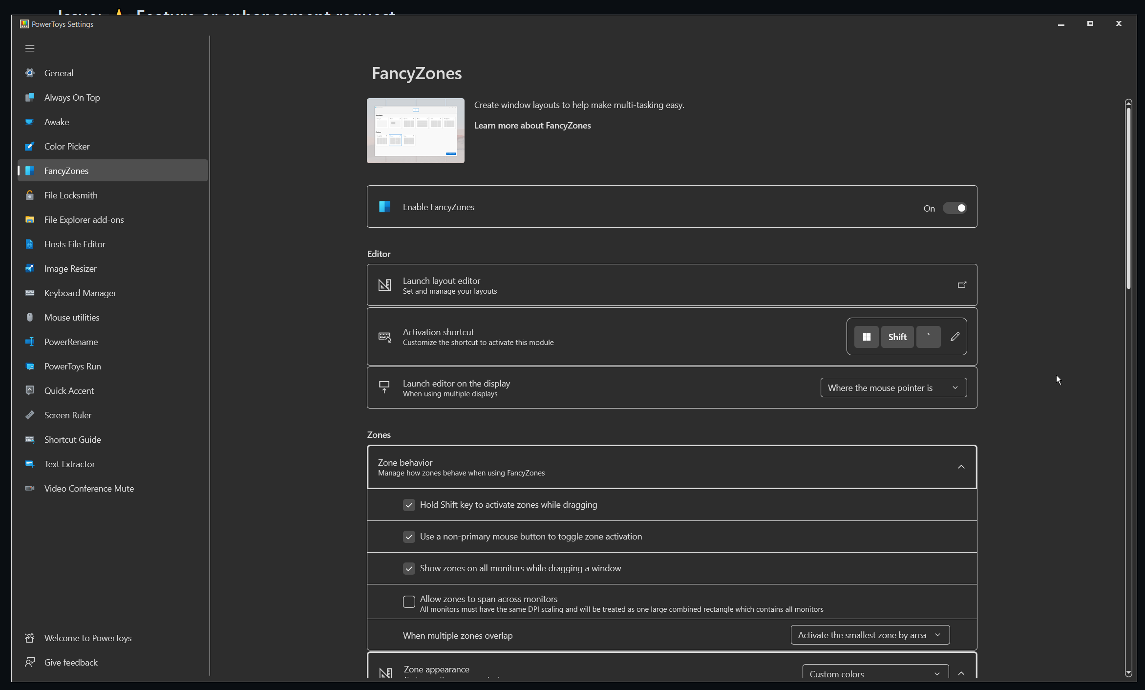 Fancyzone : Add shortcut to fancyzone settings from the fancyzone editor · Issue #29449 ...