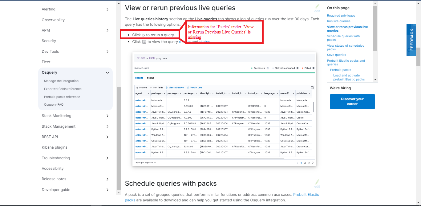 [BUG] Information for `View Results of Packs` under `View or Rerun Previous Live Queries` is ...