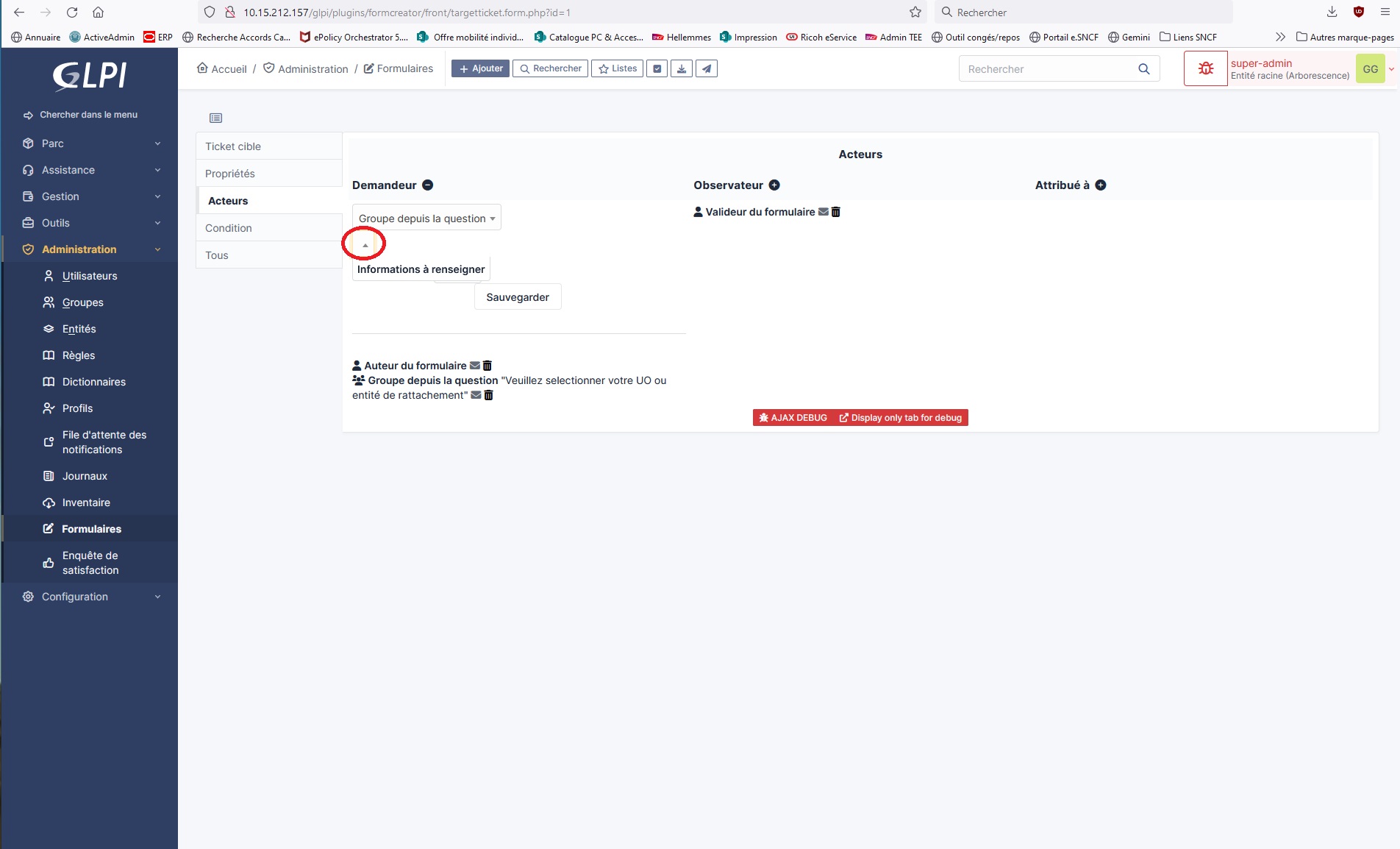 Liste de choix de question vide dans ticket cible pour "groupe/lieu depuis le formulaire ...