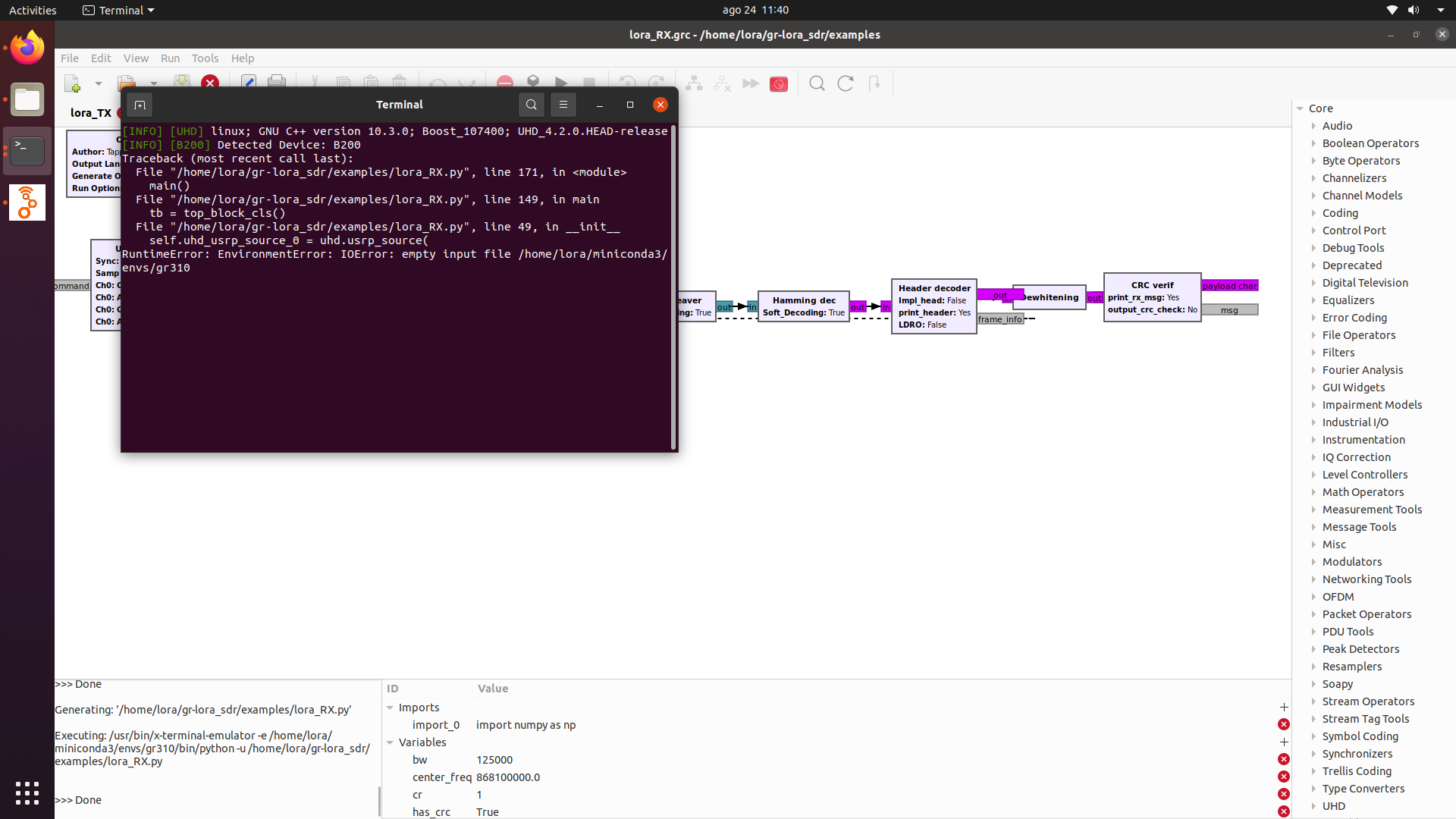 No example code is executed with USRP · Issue #26 · tapparelj/gr-lora_sdr · GitHub