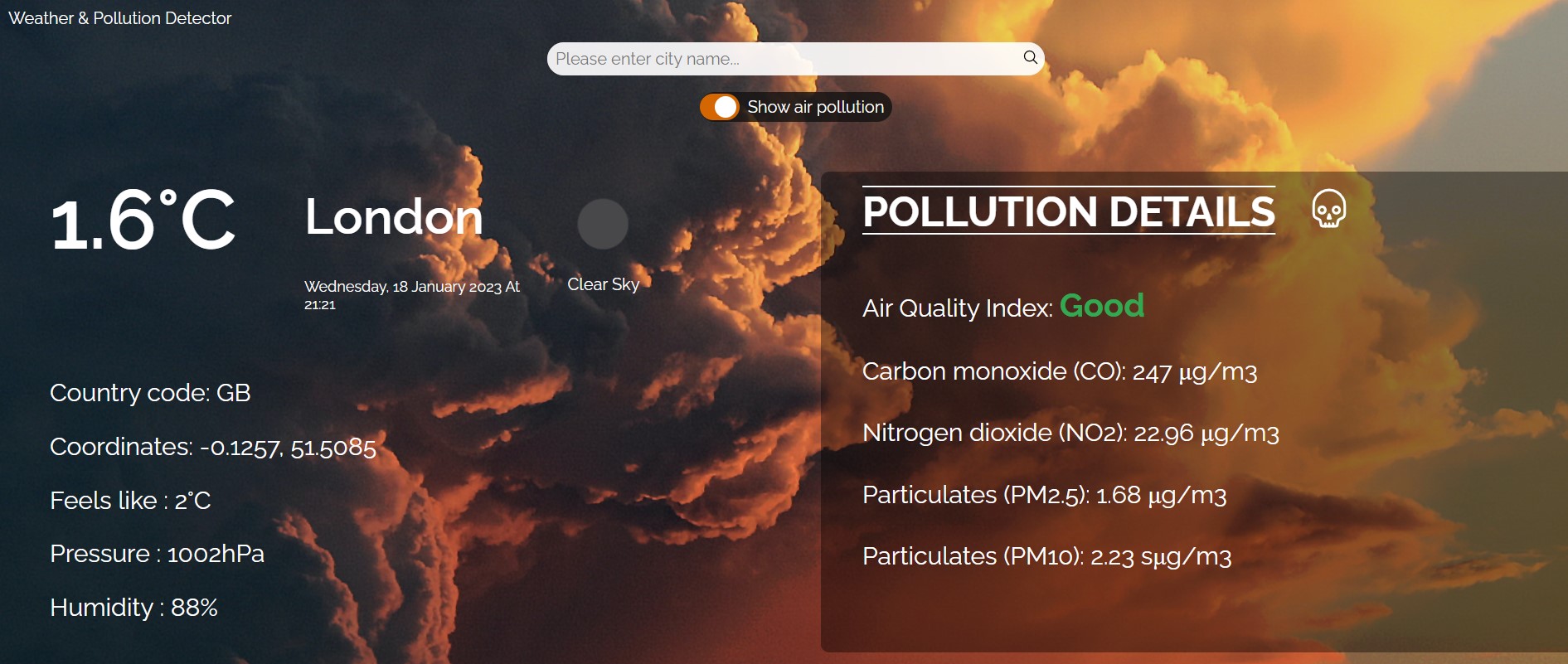 GitHub - karolinamarszal/Weather-Pollution-Detector: See current weather and pollution ...