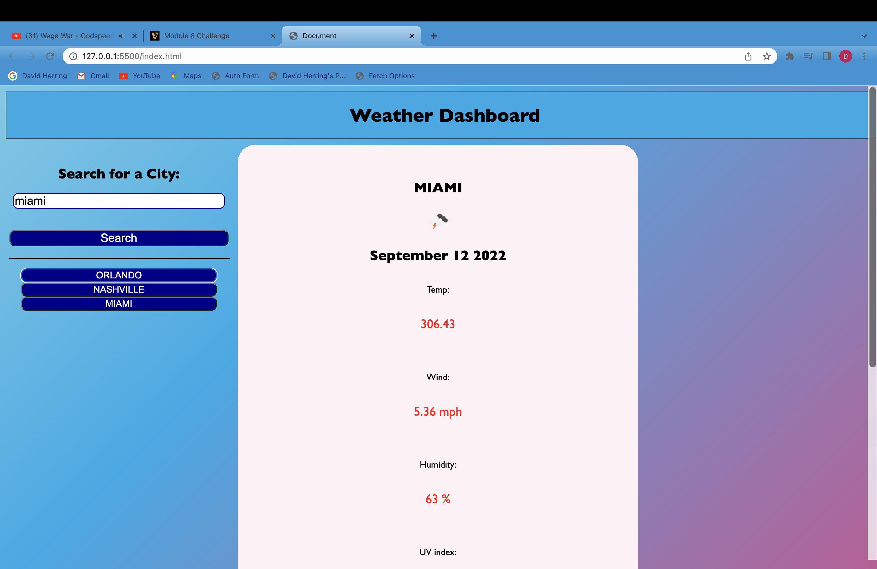 GitHub - davidherring1998/Weather-Dashboard