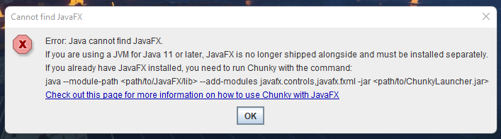 Opening ChunkyLancher just ends in error · Issue #1365 · chunky-dev/chunky · GitHub