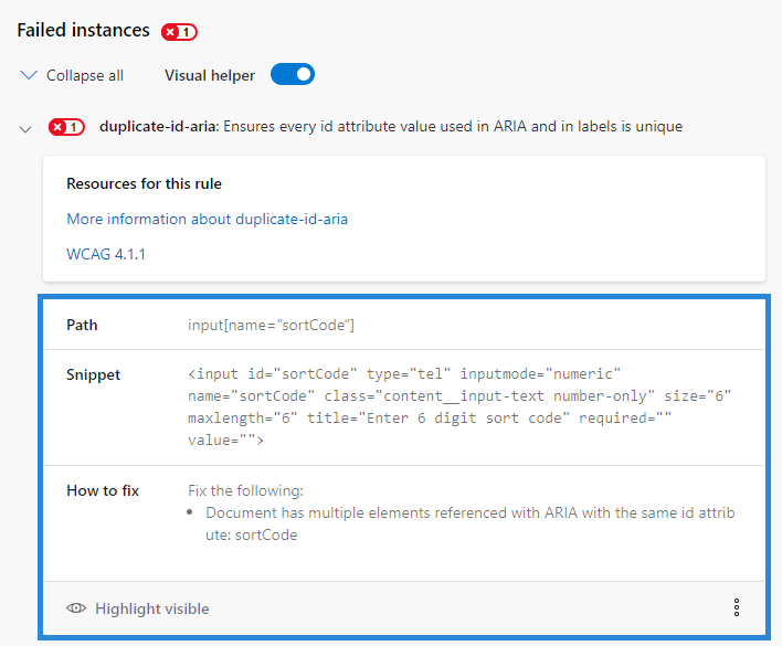 Matching name and id on form element should not fail duplicate-id-aria ...