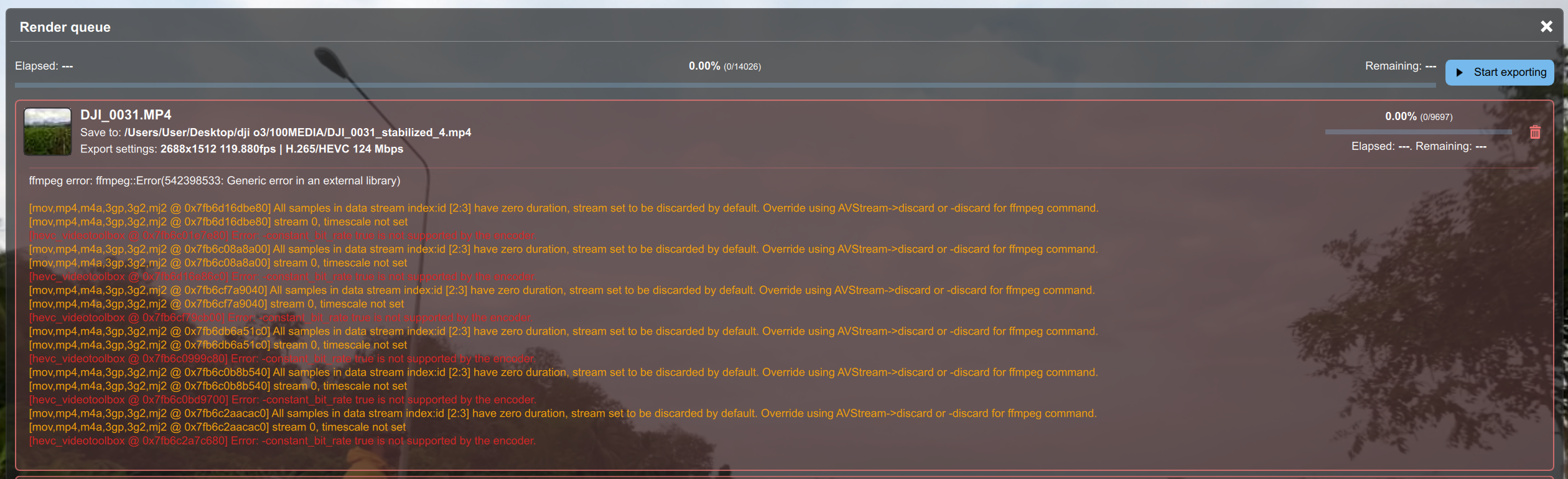 [HEVC_videotoolbox] Error constant_bit_rate true not supported by the encoder with v1.4.0 ...