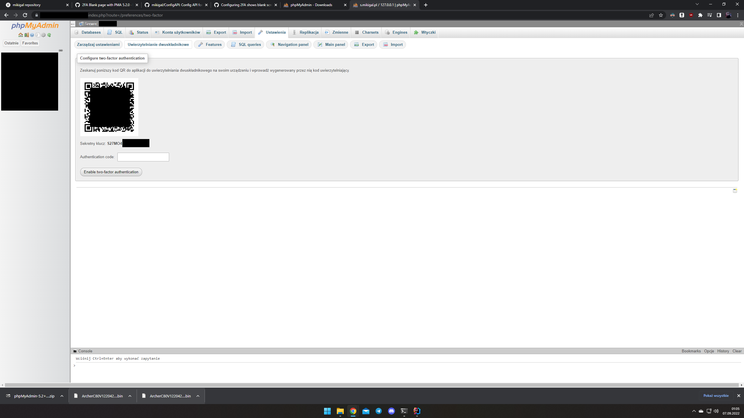 2FA Blank page with PMA 5.2.0 · Issue #17711 · phpmyadmin/phpmyadmin · GitHub