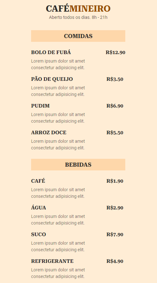 GitHub - ericklsdev/cafe-mineiro: Personal project for training and learning programming. Held ...