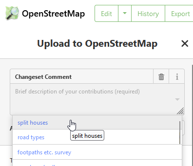 Changeset comment dropdown does not work · Issue #9767 · openstreetmap/iD · GitHub