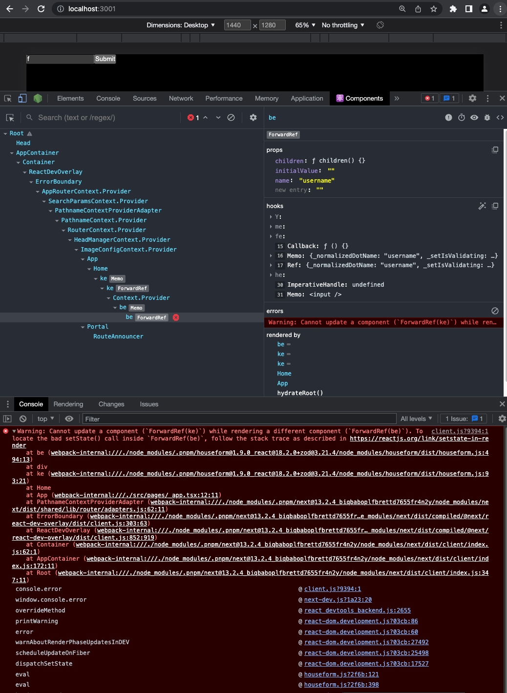 [Bug]: Cannot update a component (`ForwardRef(ke)`) while rendering a different component ...