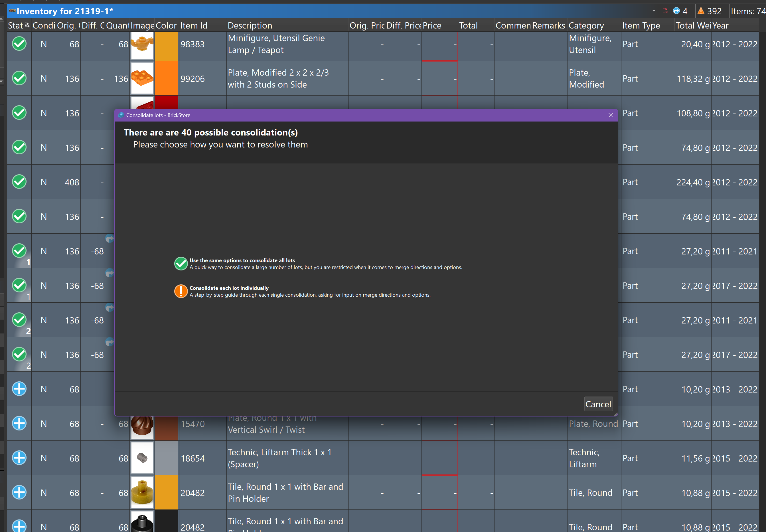 Remember last selection for Consolidate · Issue #637 · rgriebl/brickstore · GitHub