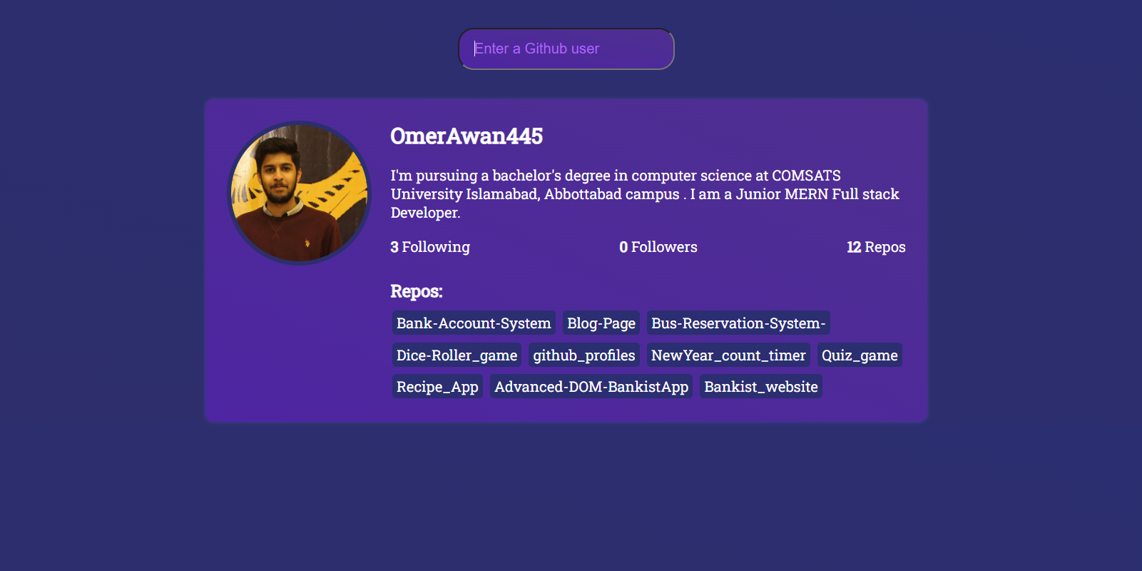 Github Omerawan445githubprofiles A Small Practice Project To Load Github Profiles Using