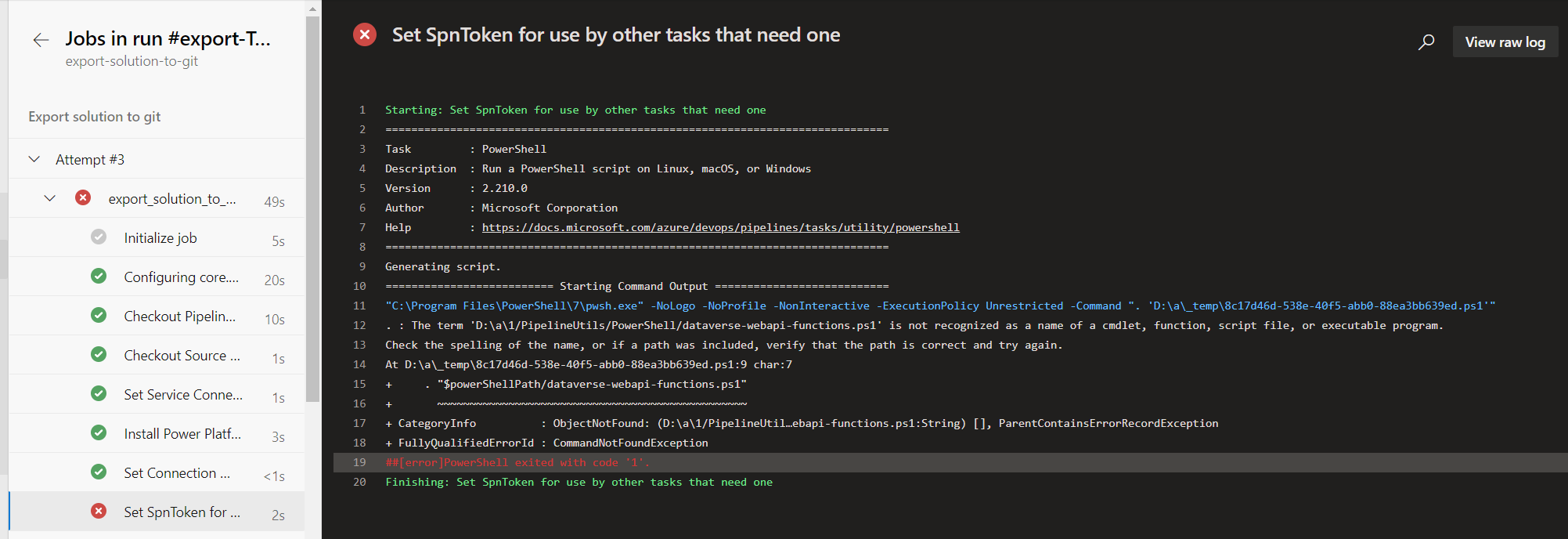 Set SpnToken for use by other tasks that need it. · Issue #3848 · microsoft/coe-starter-kit · GitHub