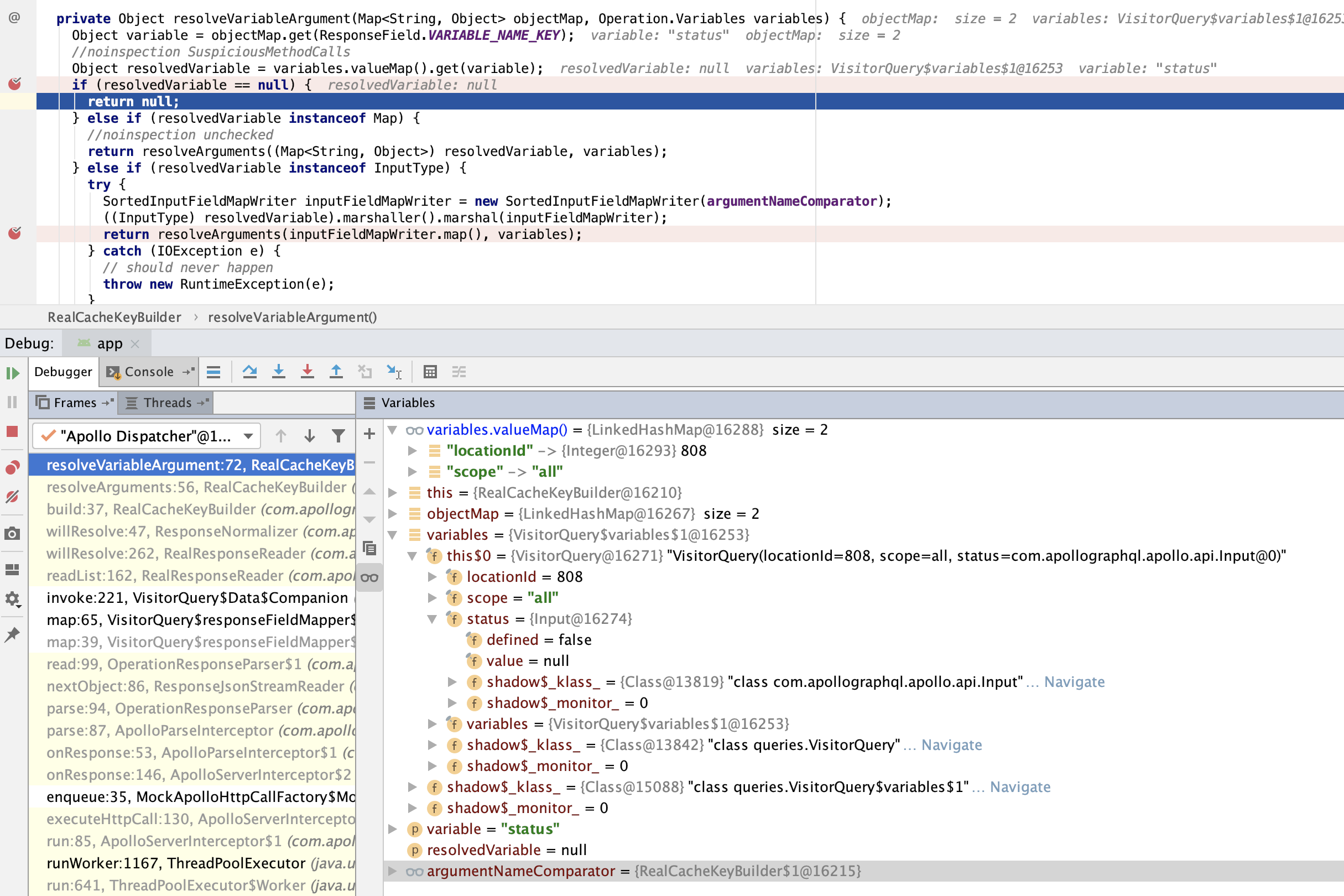 Null variable on request breaks caching · Issue #1954 · apollographql/apollo-kotlin · GitHub