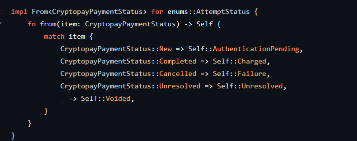 [REFACTOR]: [CryptoPay] Remove Default Case Handling · Issue #2267 · juspay/hyperswitch · GitHub