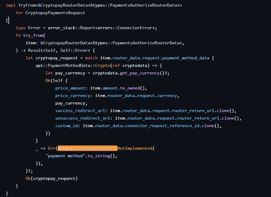 [REFACTOR]: [CryptoPay] Remove Default Case Handling · Issue #2267 · juspay/hyperswitch · GitHub