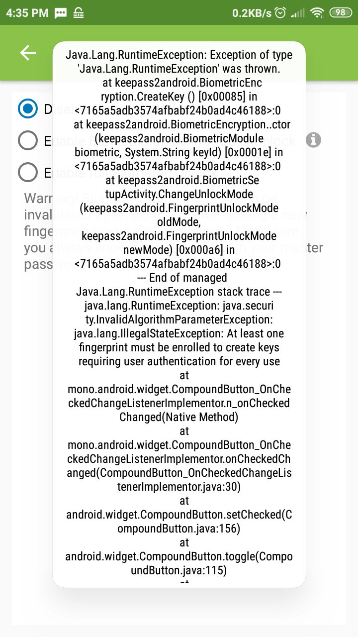 Fingerprint Not Working Any More · Issue 1997 · Philippc Keepass2android · Github