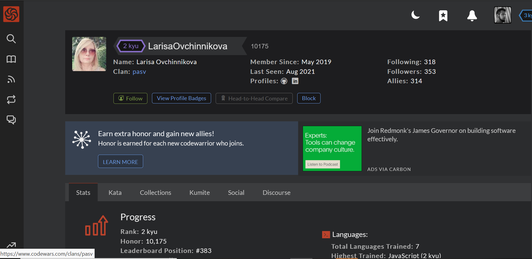 show clan members link on user's profile · Issue #2472 · codewars/codewars.com · GitHub