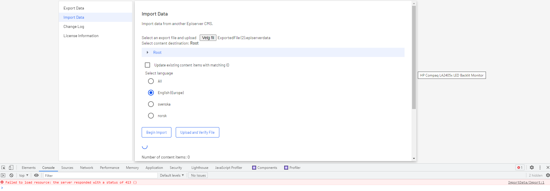 Import File Where Filesize Is Bigger Than Allowed Only Shows Errormessage In Console · Issue 71