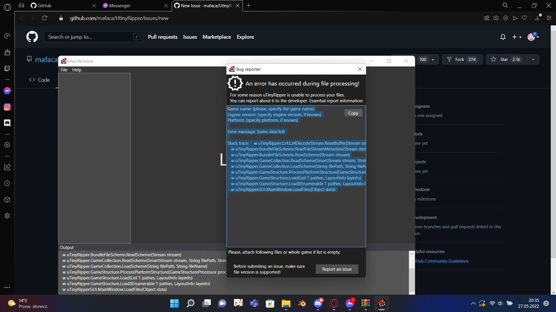 Doesnt want to load, keeps saying error occurred · Issue #1291 · mafaca/UtinyRipper · GitHub