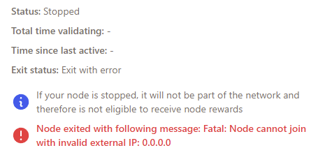 Validator Stopped Error ```Fatal: Node cannot join with invalid external IP: 0.0.0.0``` · Issue ...