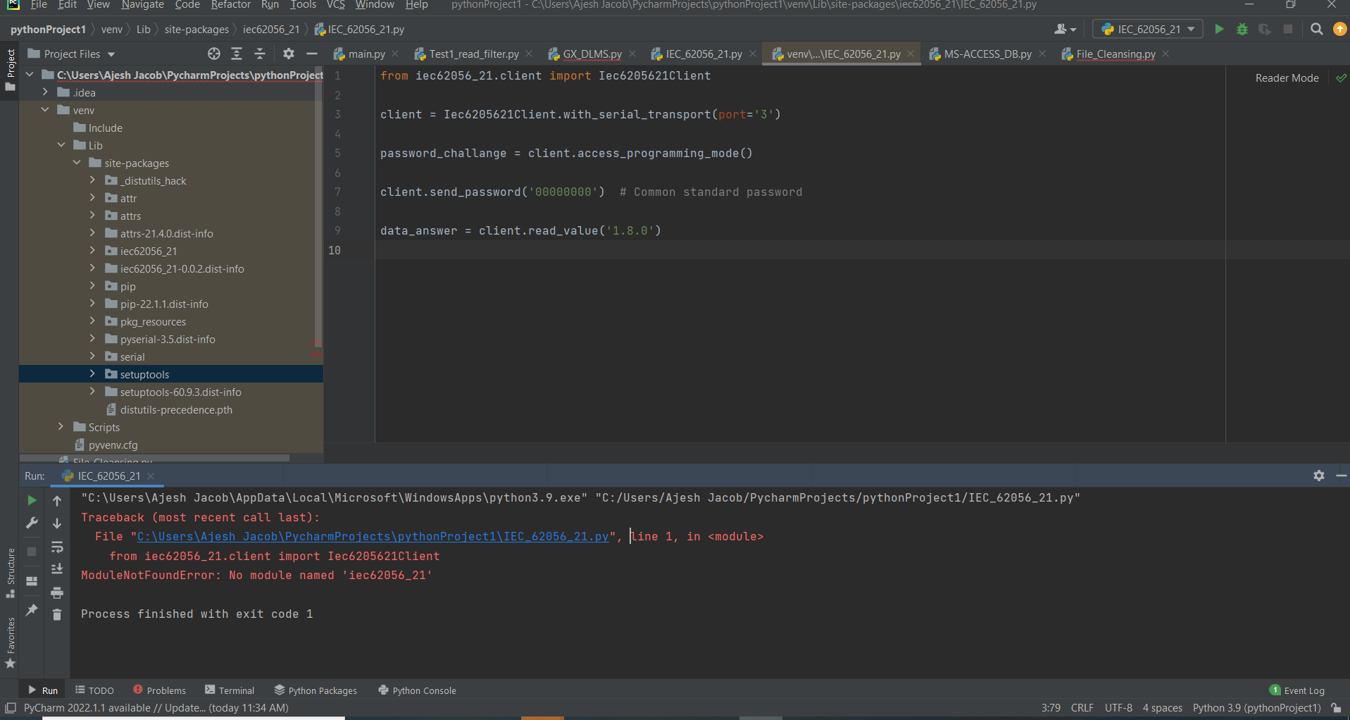 Error While Importing the IEC62056 LIB in python · pwitab iec62056-21 · Discussion #30 · GitHub