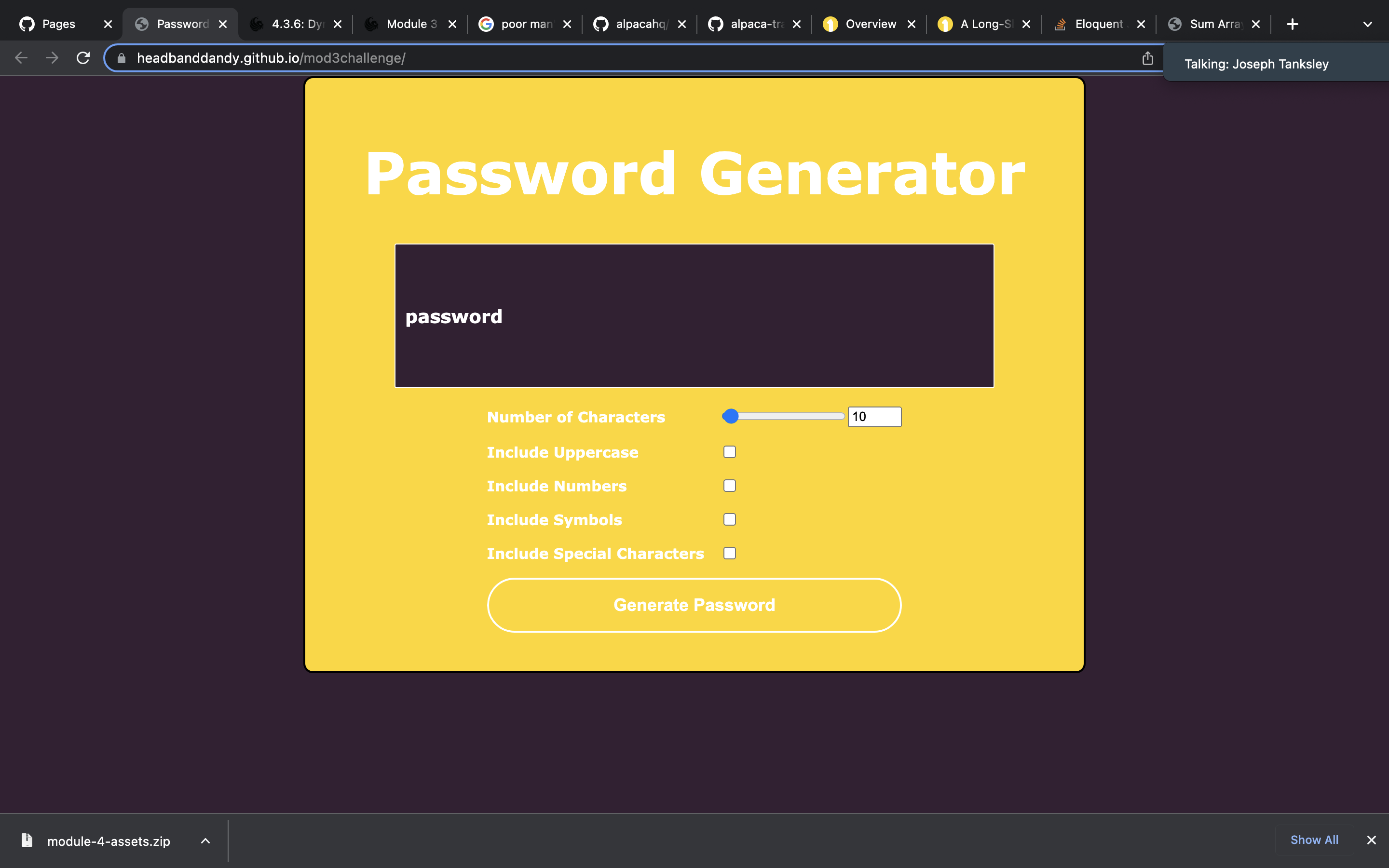 GitHub - HeadbandDandy/mod3challenge: Password generator