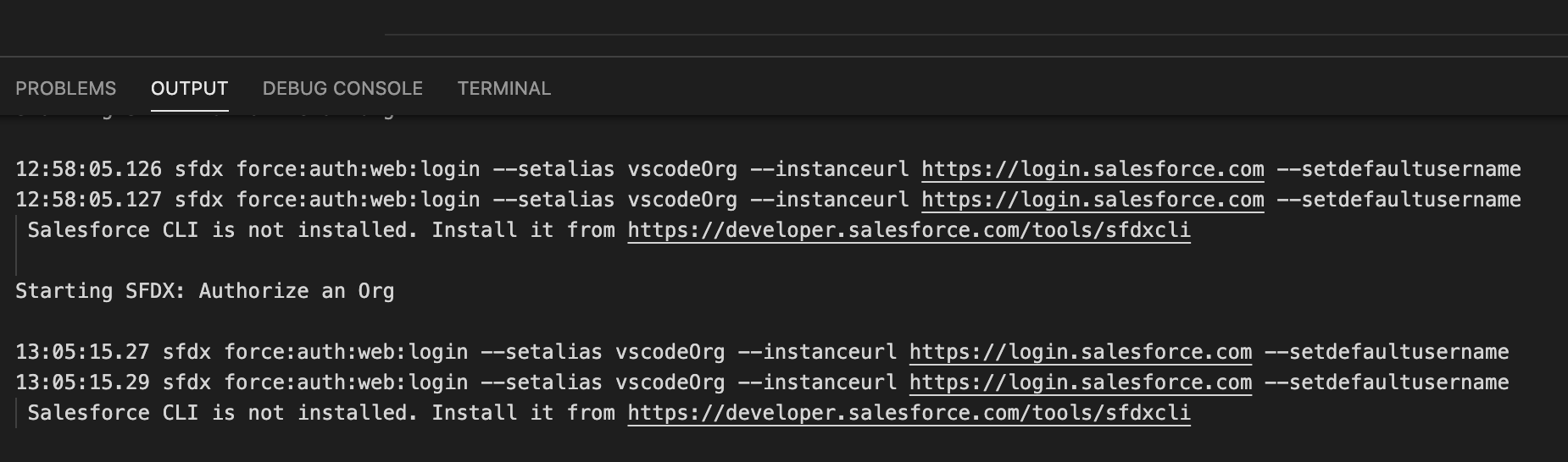 Some SFDX commands from Command Palette shows "Salesforce CLI not installed", running the same ...