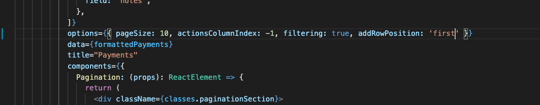Is it possible to make the new row that is generated by onRowAdd material table to appear at the ...