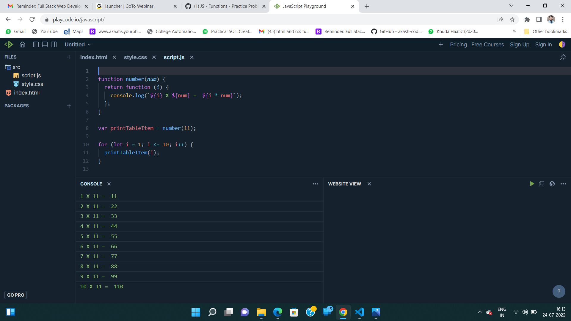 JS - Functions - Closures - Prinitng the table of a number · akash-coded mern · Discussion #78 ...