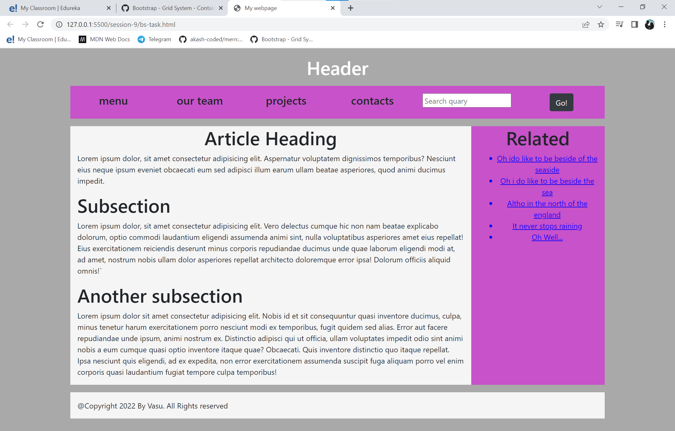 Bootstrap - Grid System - Containers - Article Webpage · akash-coded ...