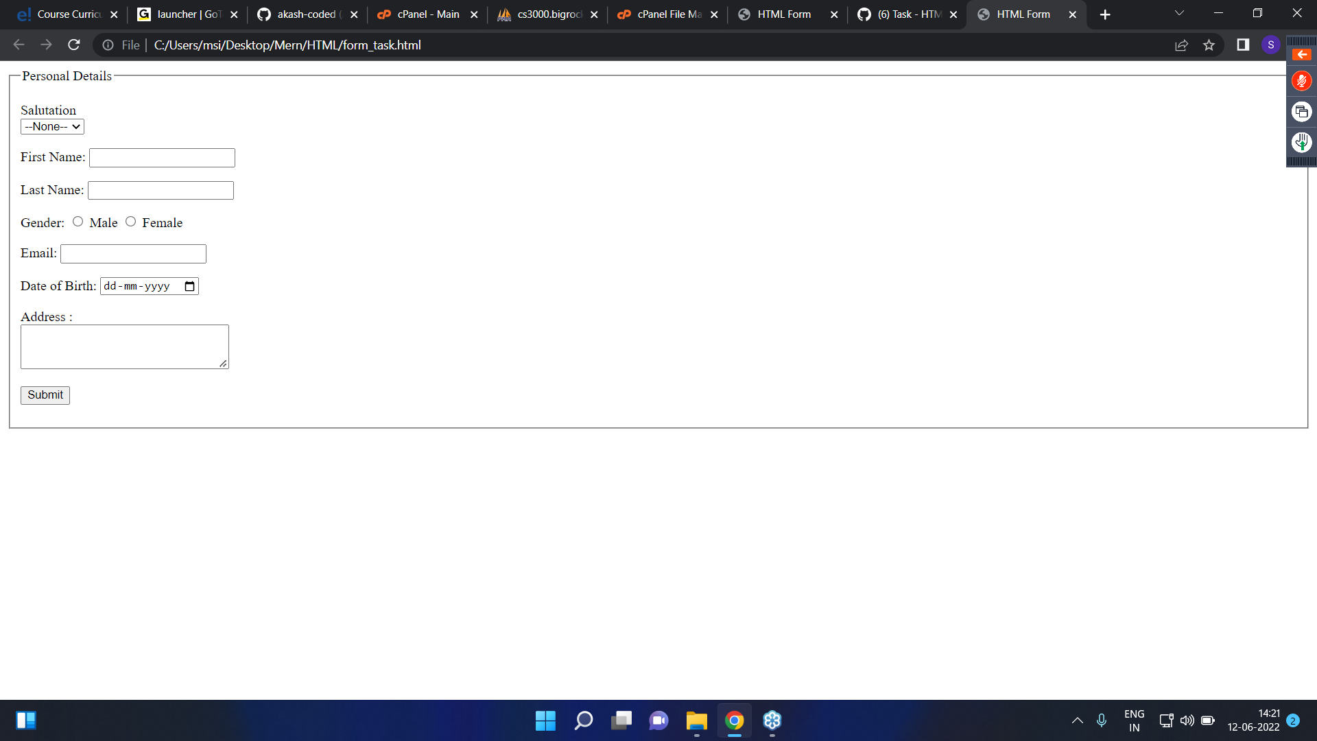 Task - HTML - Forms - Personal Information · akash-coded mern · Discussion #43 · GitHub
